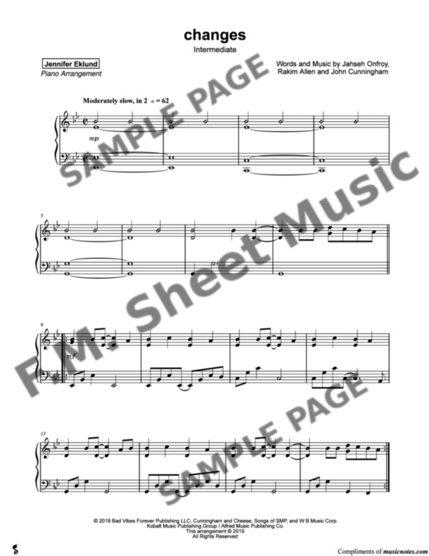 Changes (Intermediate Piano) By XXXTentacion - F.M. Sheet Music - Pop ...